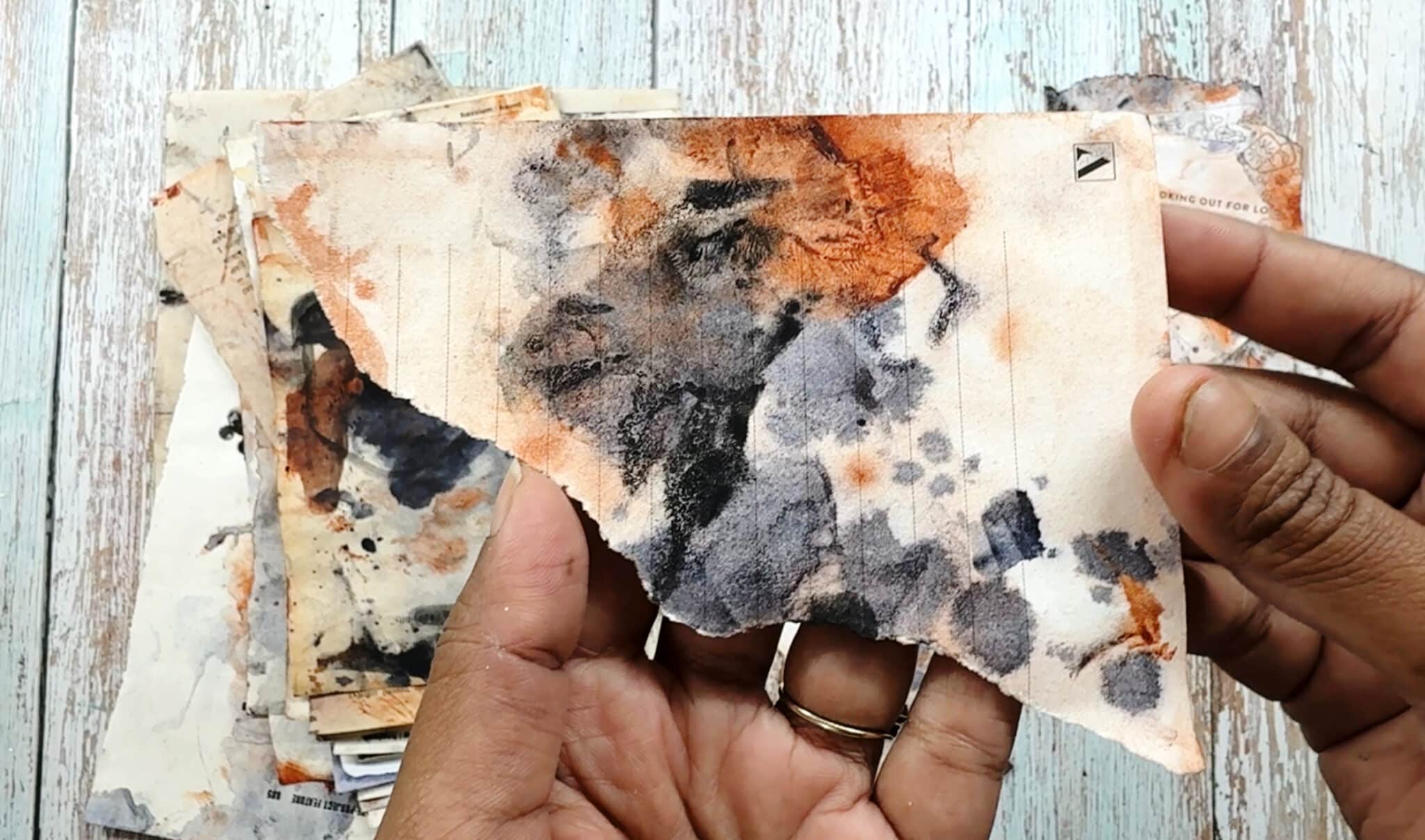 Inky Collage Papers from Old Book Pages - Acrylic Dyeing - Debasree Dey Art