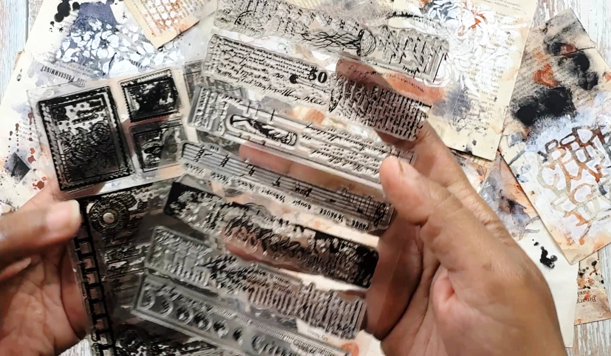 Inky Collage Papers from Old Book Pages - Acrylic Dyeing - Debasree Dey Art