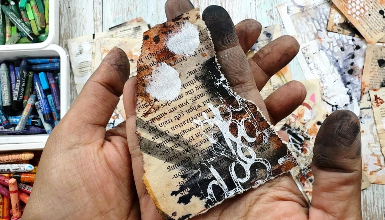 Inky Collage Papers from Old Book Pages - Acrylic Dyeing - Debasree Dey Art