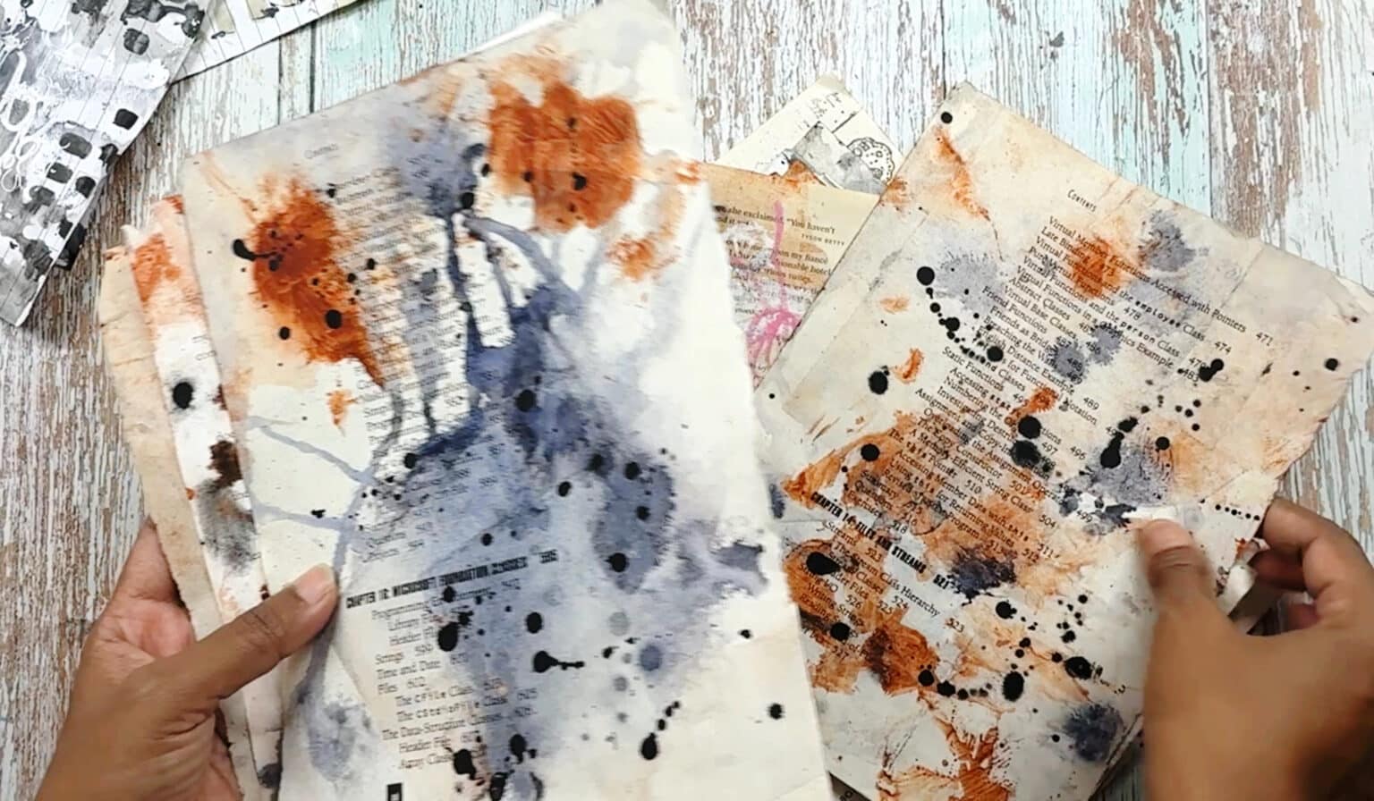 Inky Collage Papers from Old Book Pages - Acrylic Dyeing - Debasree Dey Art